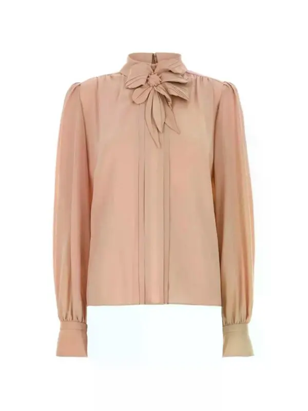 Valentino Garavani Pleated High Neck Blouse With Bow Detail - Pink
