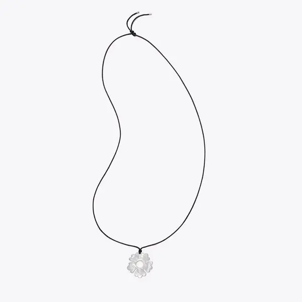 Tory Burch Forget Me Not Pendant Necklace - Black/light Silver/ivory