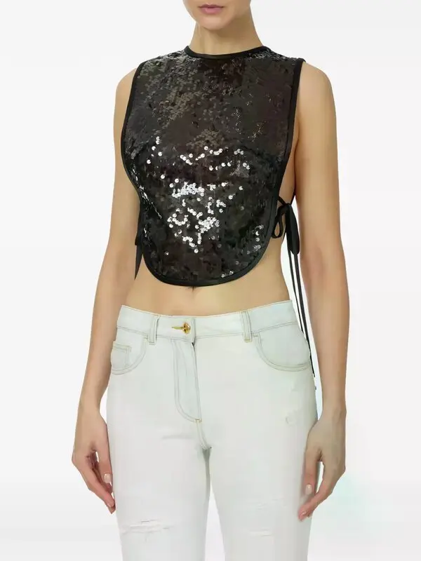 Elisabetta Franchi Sequin Embellished Tulle Top - Black