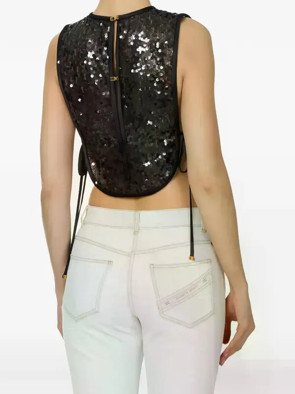 Elisabetta Franchi Sequin Embellished Tulle Top