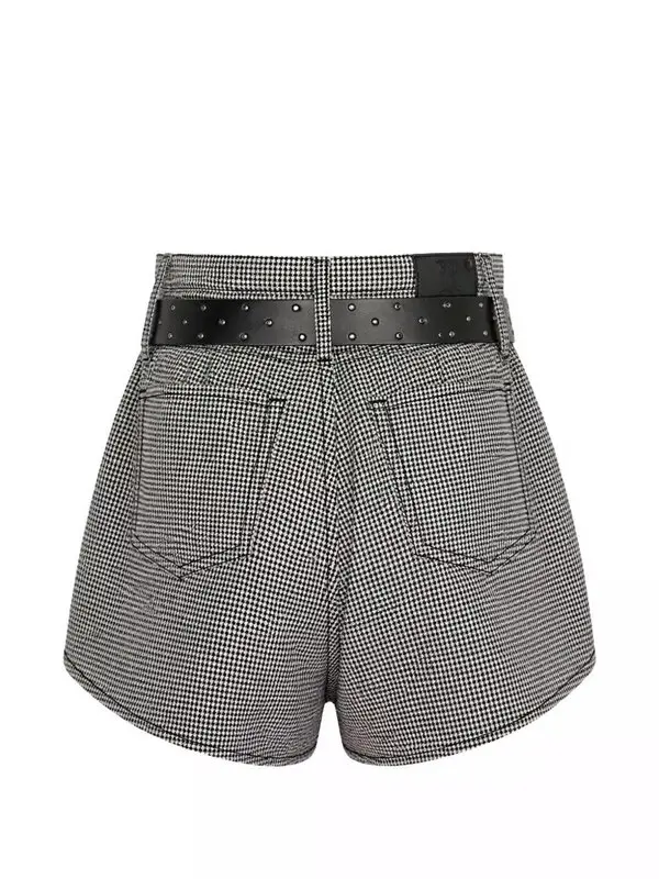 R13 Houndstooth Pattern Belted Shorts - Black