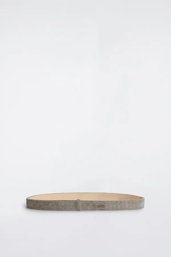 Cos Croc-effect Suede Buckleless Belt - Gray