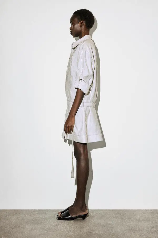 Cos Belted Pleated Linen Mini Shirt Dress