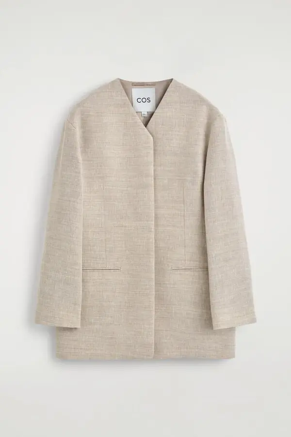 Cos Structured Collarless Linen Blazer - Beige
