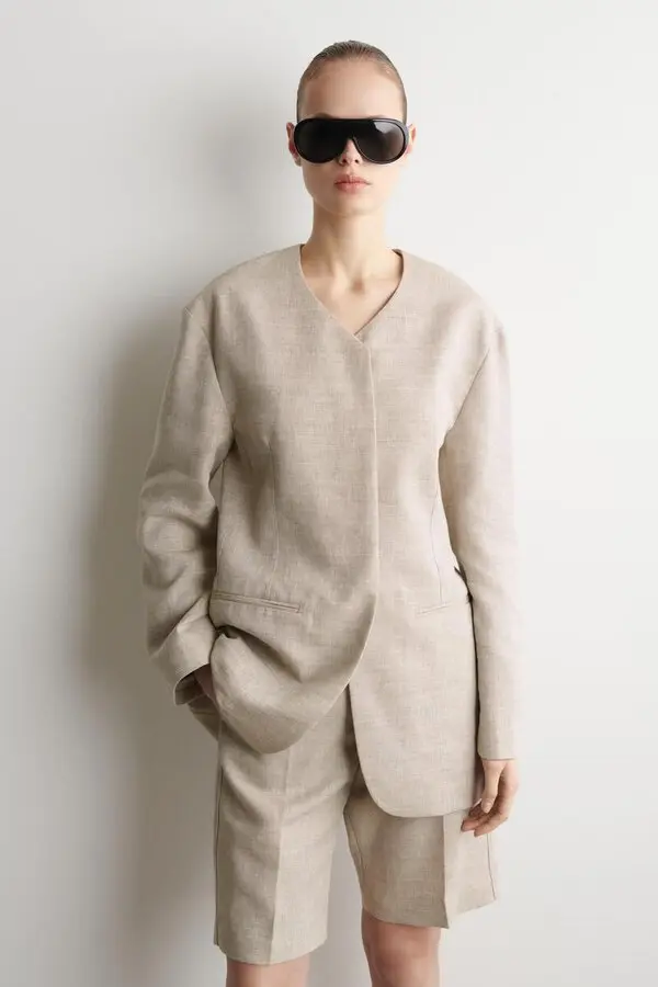 Cos Structured Collarless Linen Blazer