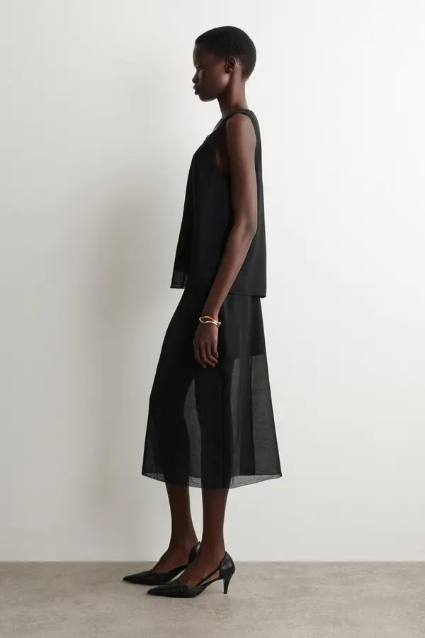 Cos Semi-sheer Layered Wool Blend Midi Skirt With Picot Trim