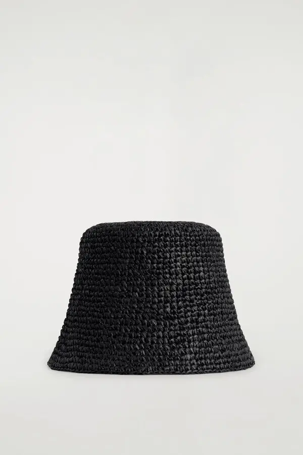 Cos Sculpted Straw Bucket Hat - Black