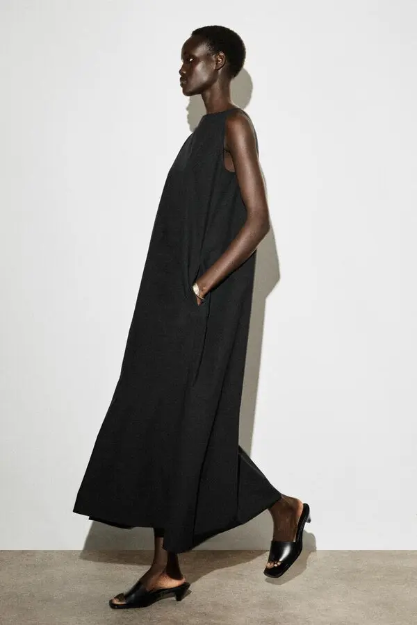 Cos Dropped-Hem Cotton Midi Dress - Black | Editorialist