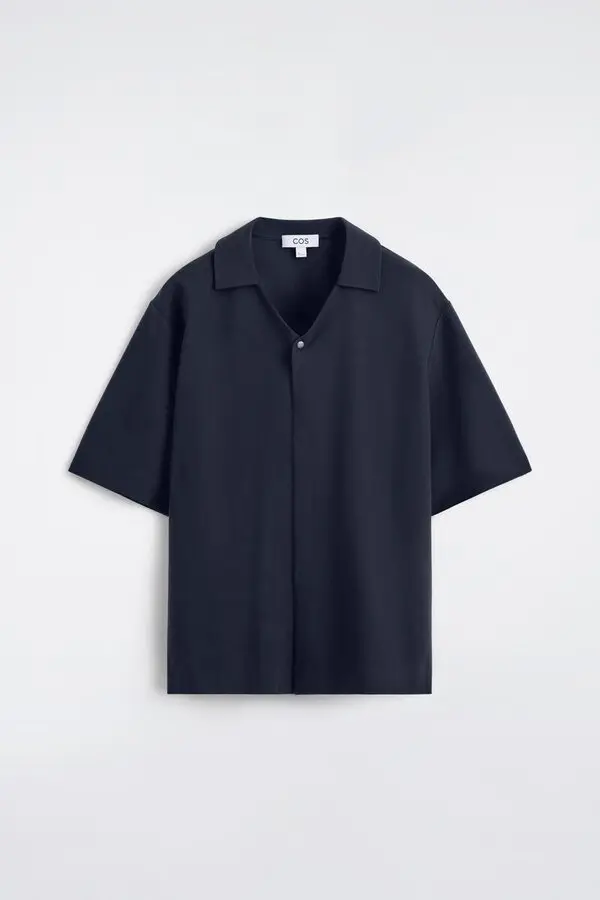 Cos Milano-jersey Short-sleeved Shirt - Navy