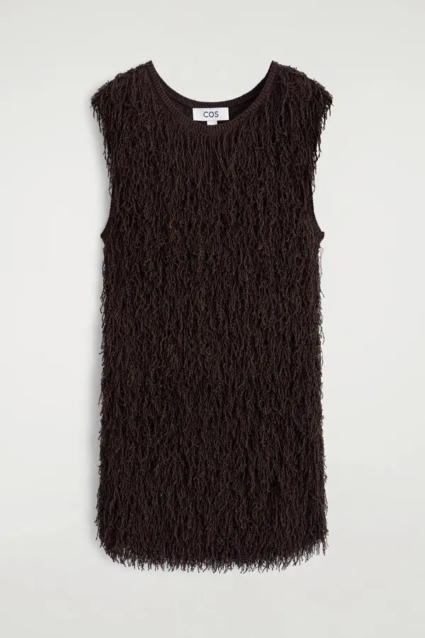 Cos Fringed Knitted Sleeveless Top - Brown