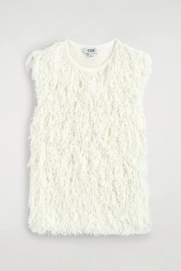 Cos Fringed Knitted Sleeveless Top - White