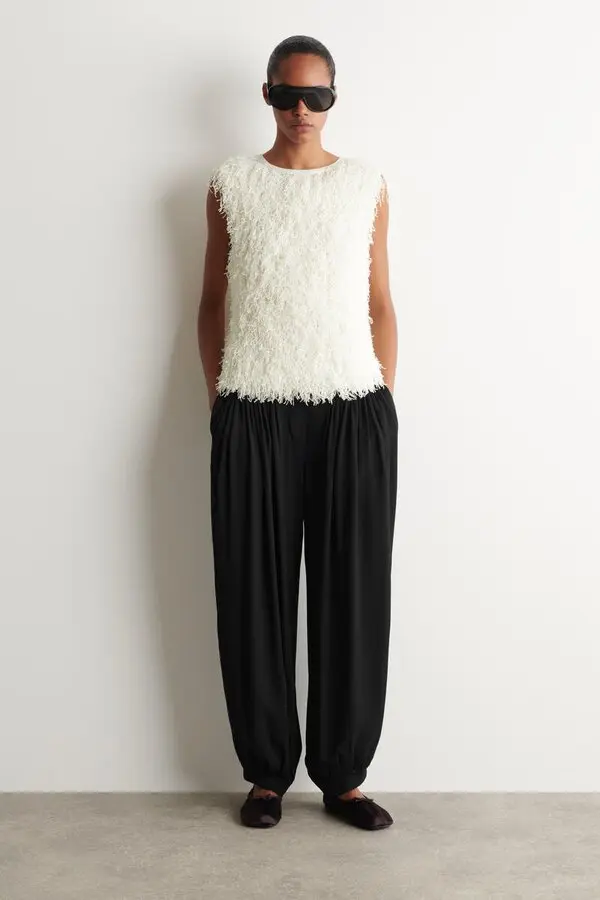 Cos Fringed Knitted Sleeveless Top - White