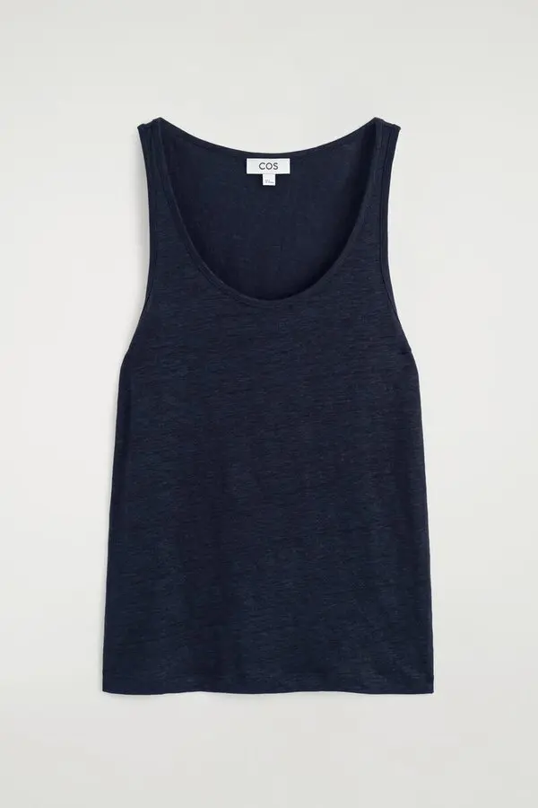 Cos Linen-jersey Tank Top With Scoop Neck - Navy