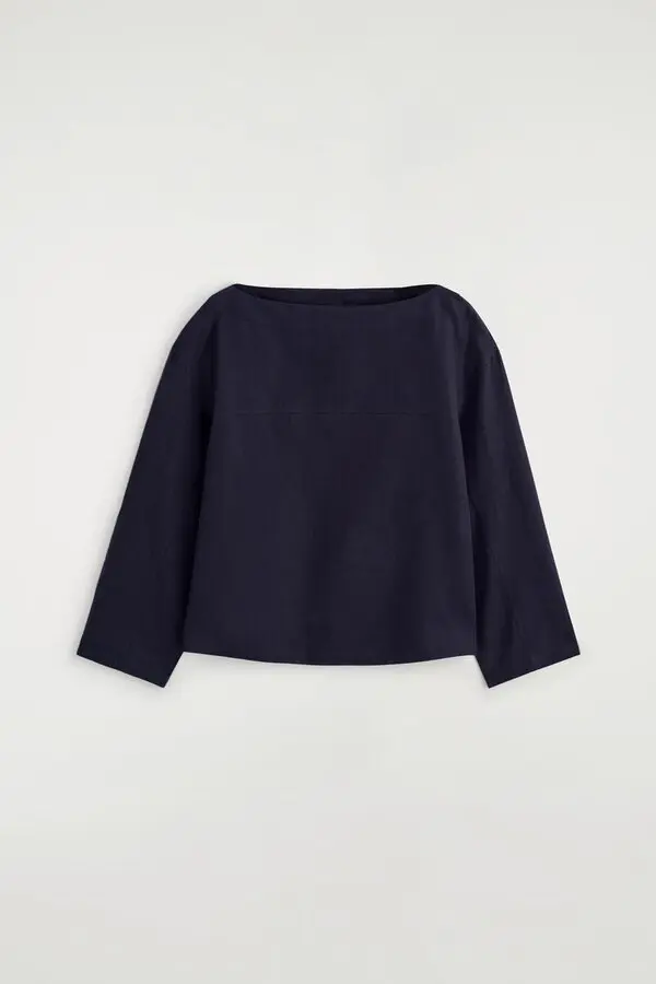 Cos Boat-neck Linen And Cotton Blend Blouse - Navy