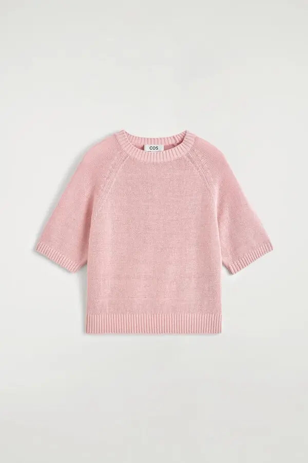 Cos Shrunken Knitted Linen T-shirt - Pink