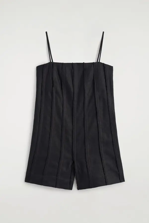 Cos Sculpted Pleated Linen Romper - Black