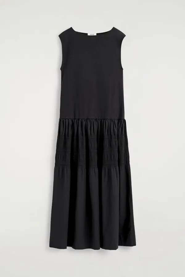 Cos Tiered Gathered Midi Dress - Black