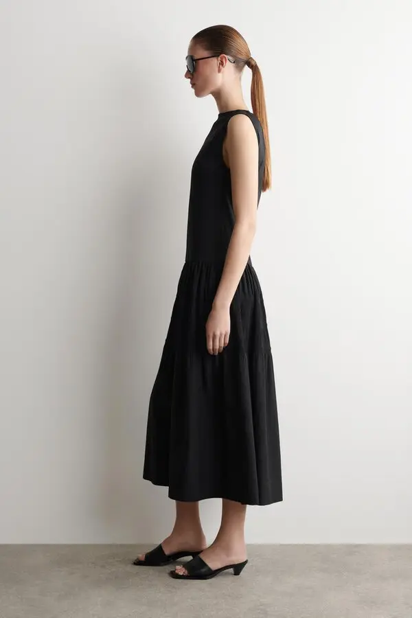 Cos Tiered Gathered Midi Dress - Black
