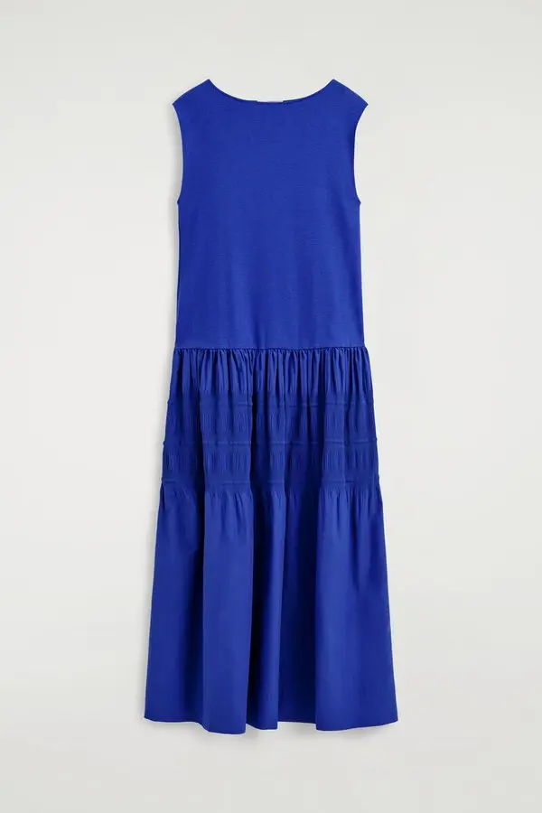 Cos Tiered Gathered Midi Dress - Blue