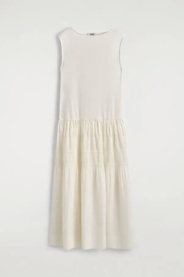 Cos Tiered Gathered Midi Dress - White