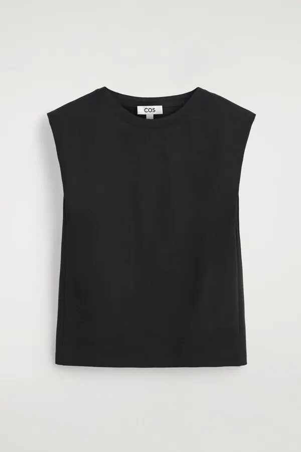 Cos Folded-shoulder Cotton-jersey Tank Top - Black