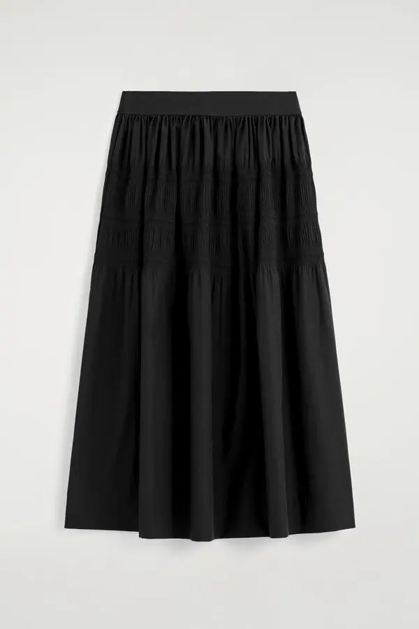 Cos Tiered Gathered Midi Skirt - Black