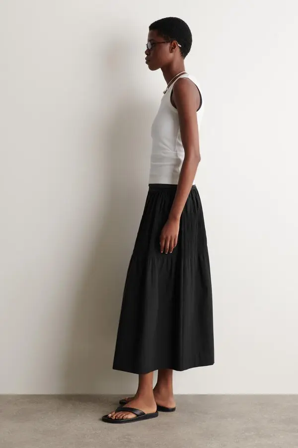 Cos Tiered Gathered Midi Skirt - Black