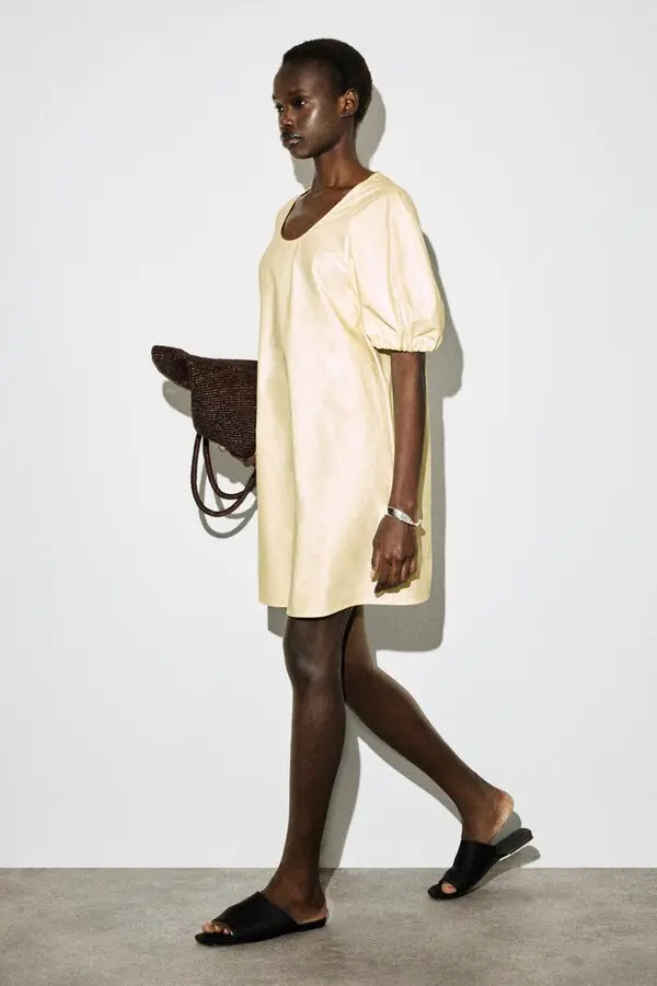 Cos Puff-sleeve Cotton Mini Dress - Yellow
