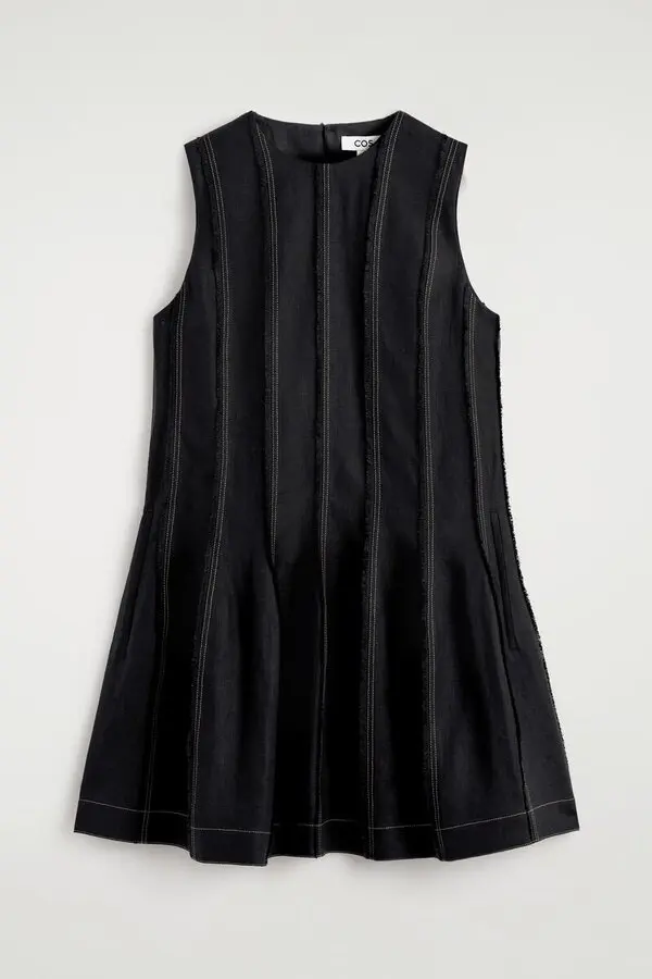 Cos Sculpted Linen Mini Dress With Frayed Trims - Black