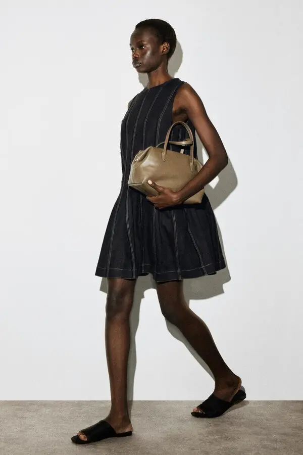 Cos Sculpted Linen Mini Dress With Frayed Trims - Black