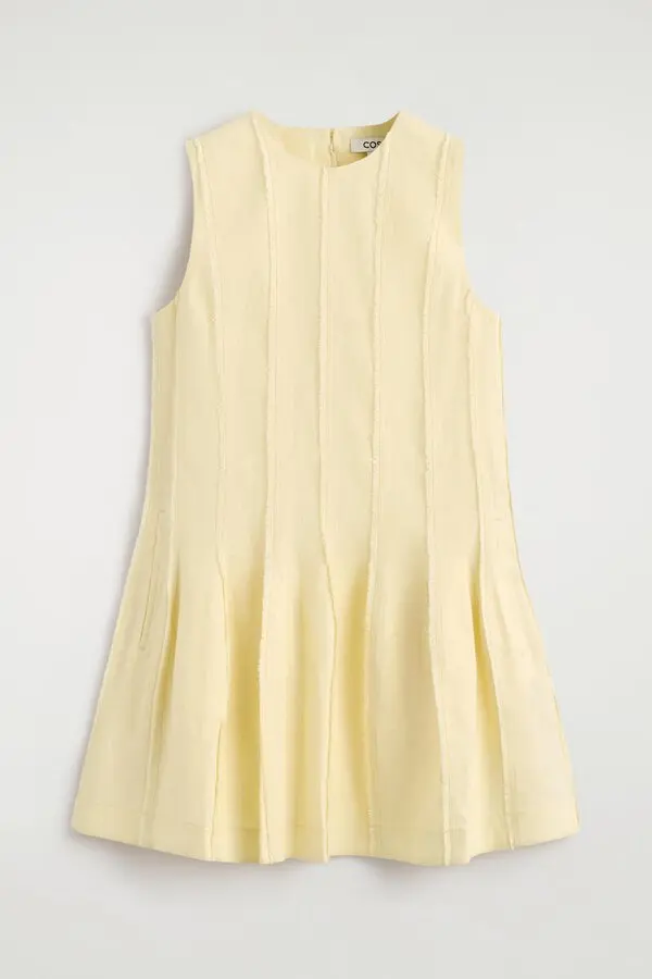 Cos Sculptural Linen Mini Dress - Yellow