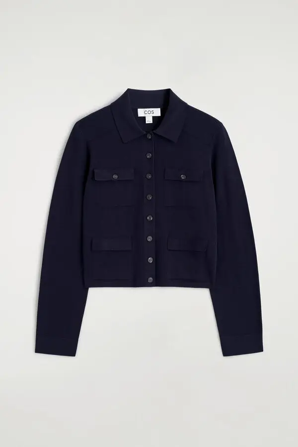 Cos Pocket-detail Knitted Cotton Cardigan - Navy