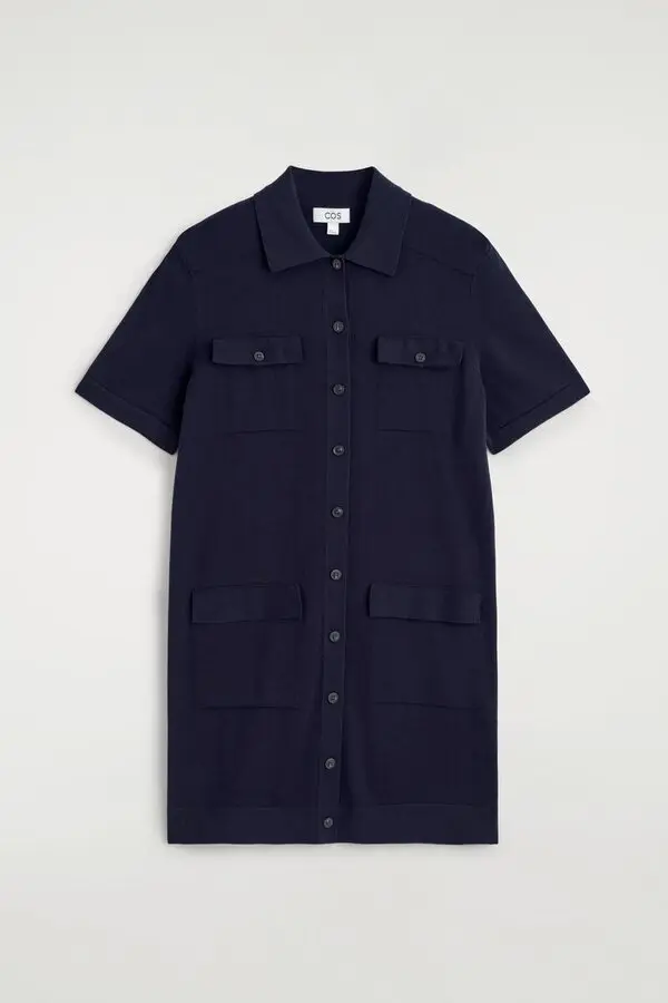 Cos Knitted Cotton Pocket-detail Mini Dress - Navy