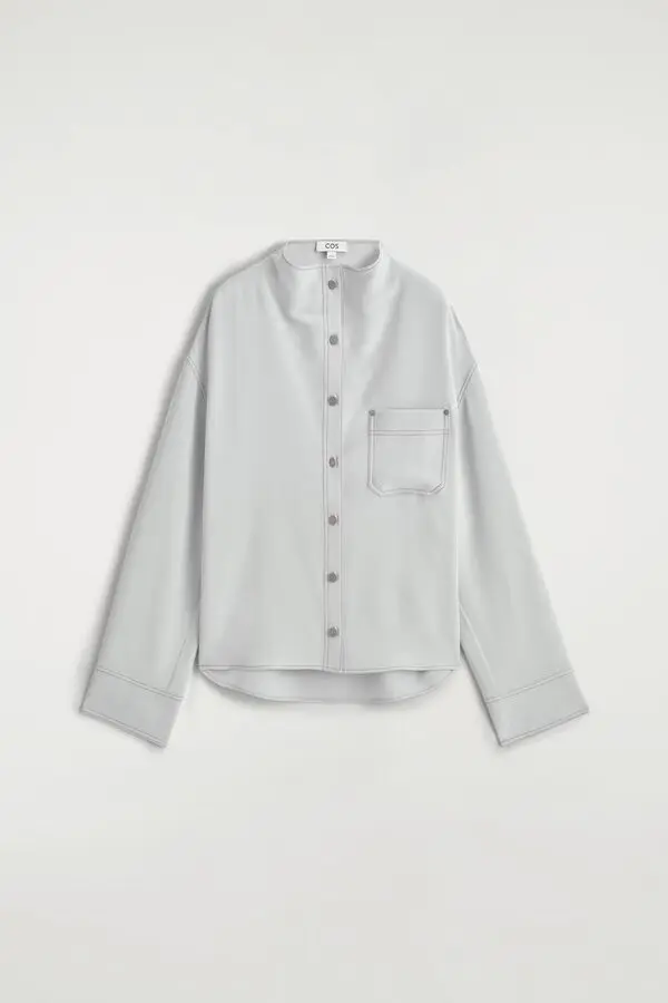 Cos Denim-effect Silk Mock-neck Shirt