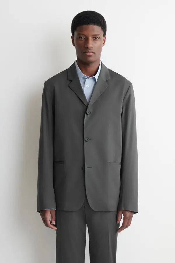 Cos Unstructured Slim Cotton Blazer - Dark Grey