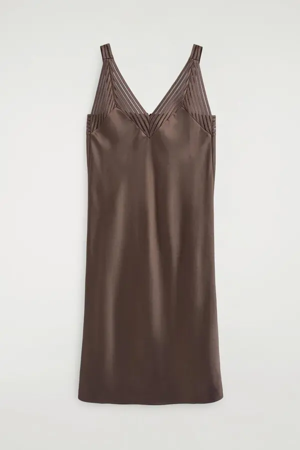 Cos Open-stitch Satin Slip Dress - Brown