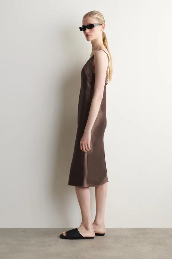 Cos Open-stitch Satin Slip Dress - Brown