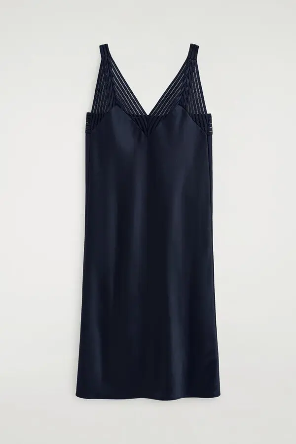 Cos Open-stitch Satin Slip Dress - Navy