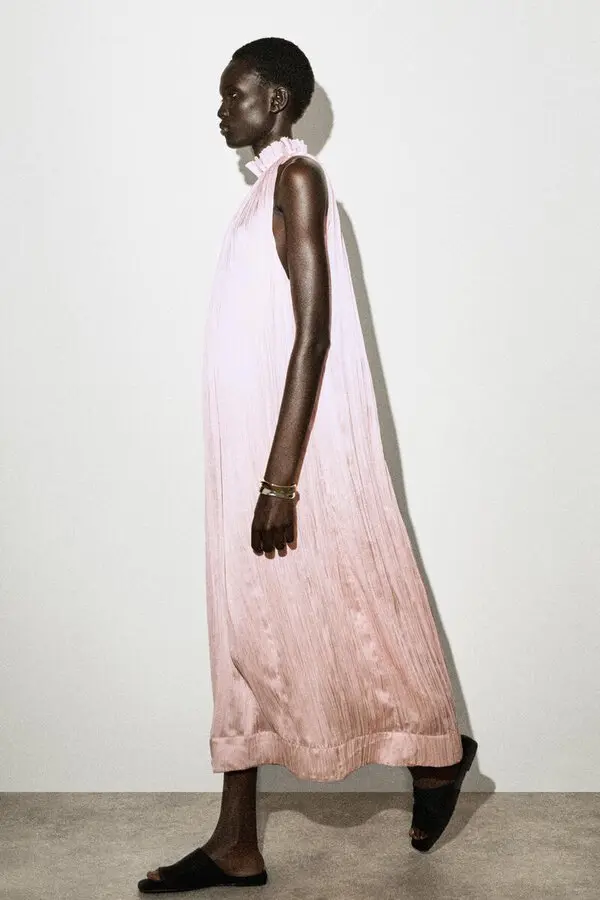Cos Crinkled-satin Midi Dress - Pink