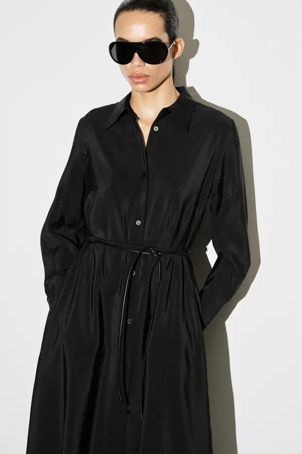 Cos Fluid Midi Shirt Dress - Black