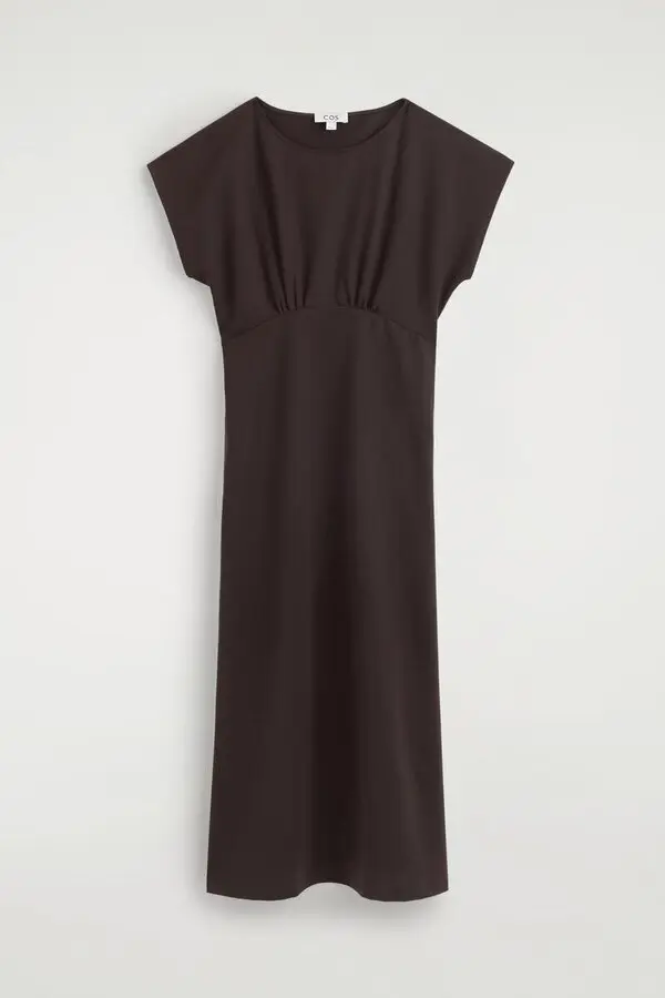 Cos Sculpted Gathered Jersey Midi Dress - Brown