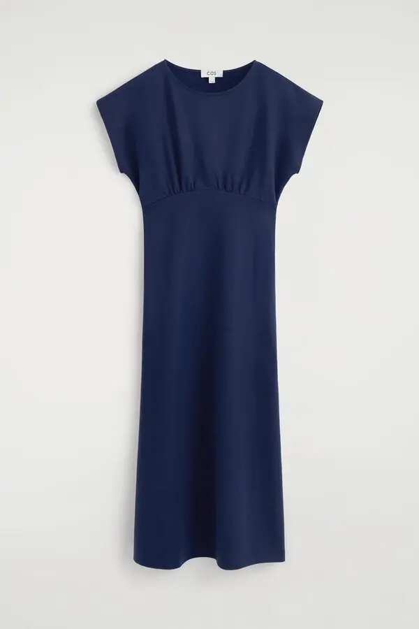 Cos Sculpted Gathered Jersey Midi Dress - Dark Blue