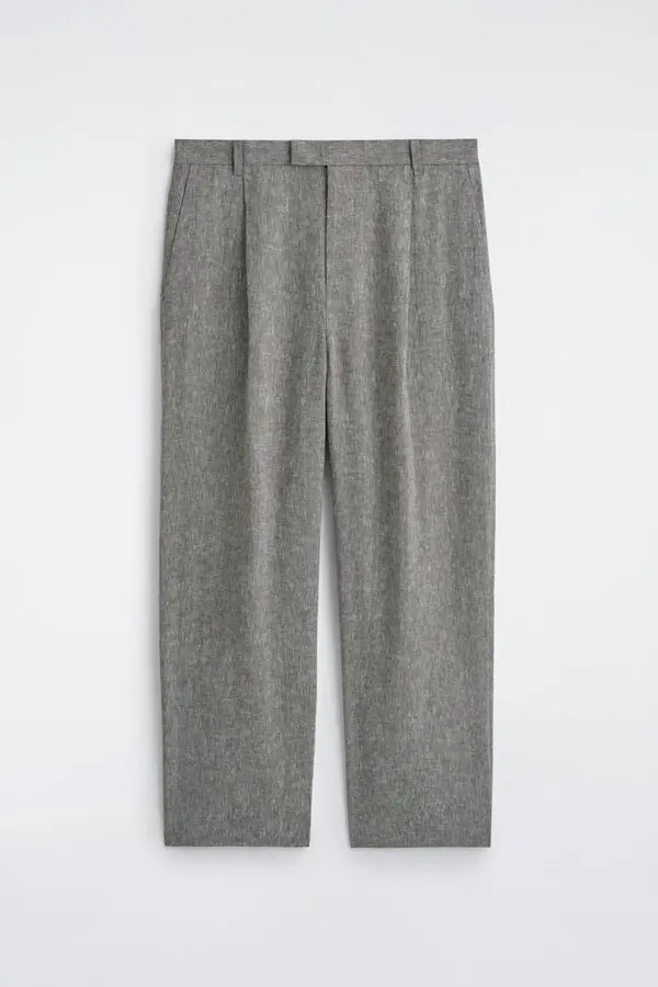 Cos Relaxed-fit Wide-leg Pants In Mélange Linen-blend Oxford Cloth - Gray