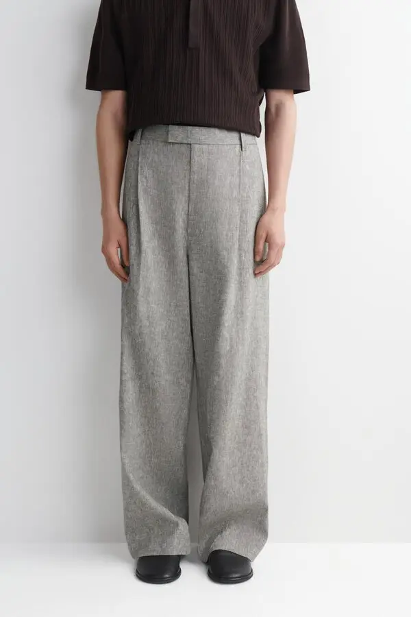 Cos Relaxed-fit Wide-leg Pants In Mélange Linen-blend Oxford Cloth
