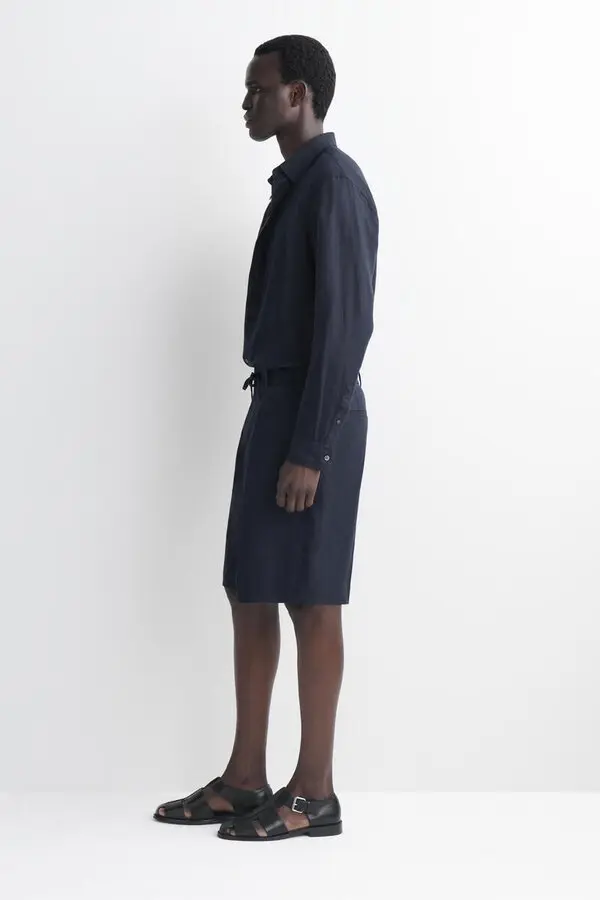 Cos Pleated Linen Drawstring Shorts - Navy