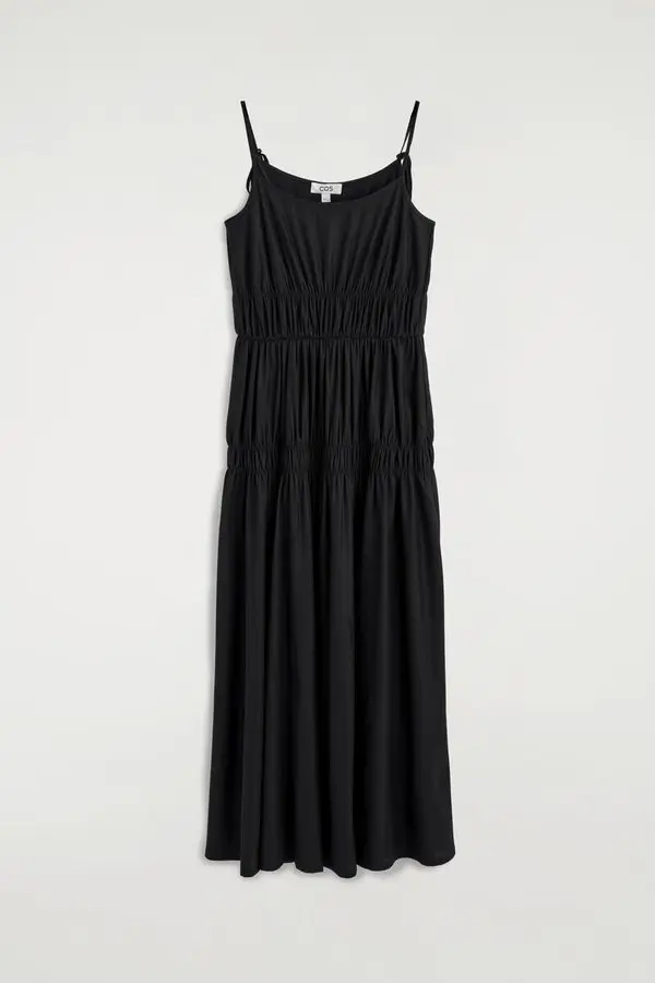 Cos Gathered Jersey Midi Dress - Black