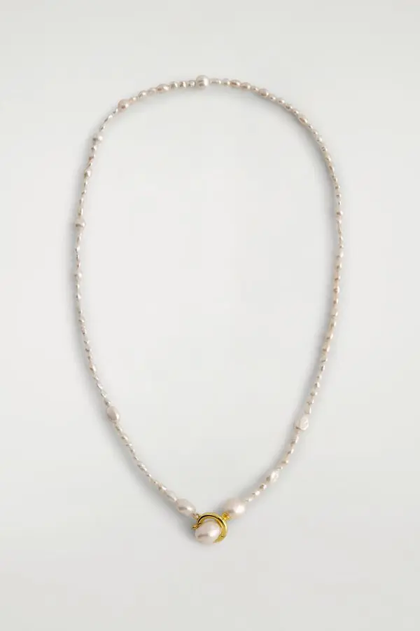 Cos Irregular Freshwater Pearl Necklace With Gold-plated Clasp - White