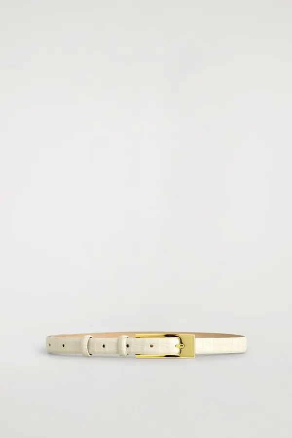Cos Elongated-buckle Leather Belt - White