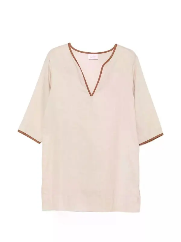MC2 SAINT BARTH Matcha String Contrast-trim V-neck Kaftan - Neutrals