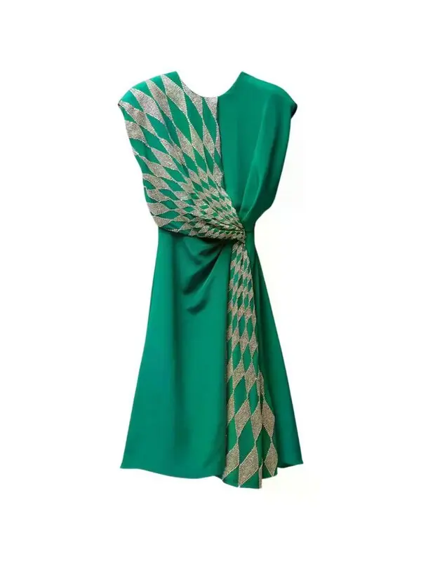 Versace Embroidered Silk Midi Dress - Green